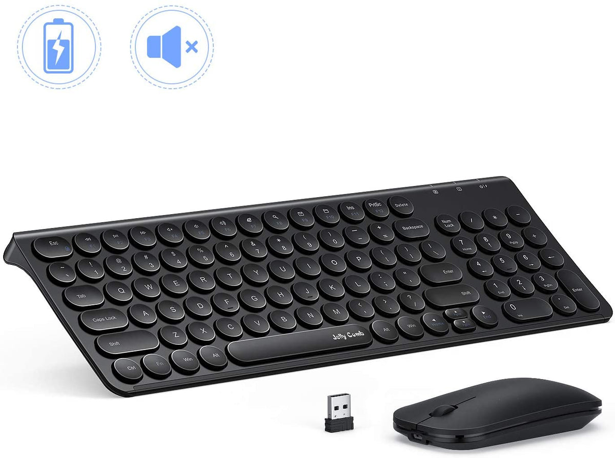 Rechargeable 2.4GHz Wireless Slim Keyboard and Mouse Combo with Round ...